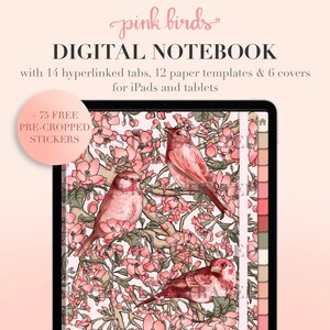 14 Tab DIGITAL NOTEBOOK for Goodnotes | HYPERLINKED | Pink Birds ...