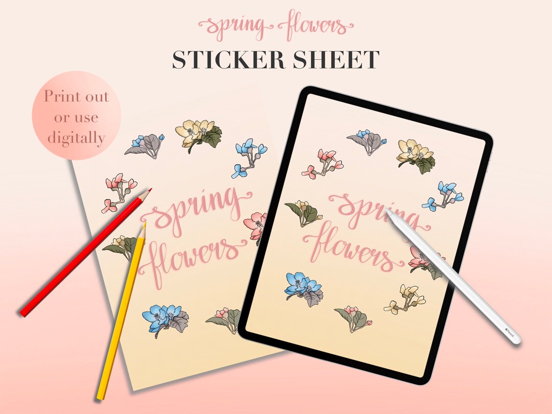 Frühlingsblumen DIGITAL STICKER BLATT Vorgeschnittene Sticker für ...