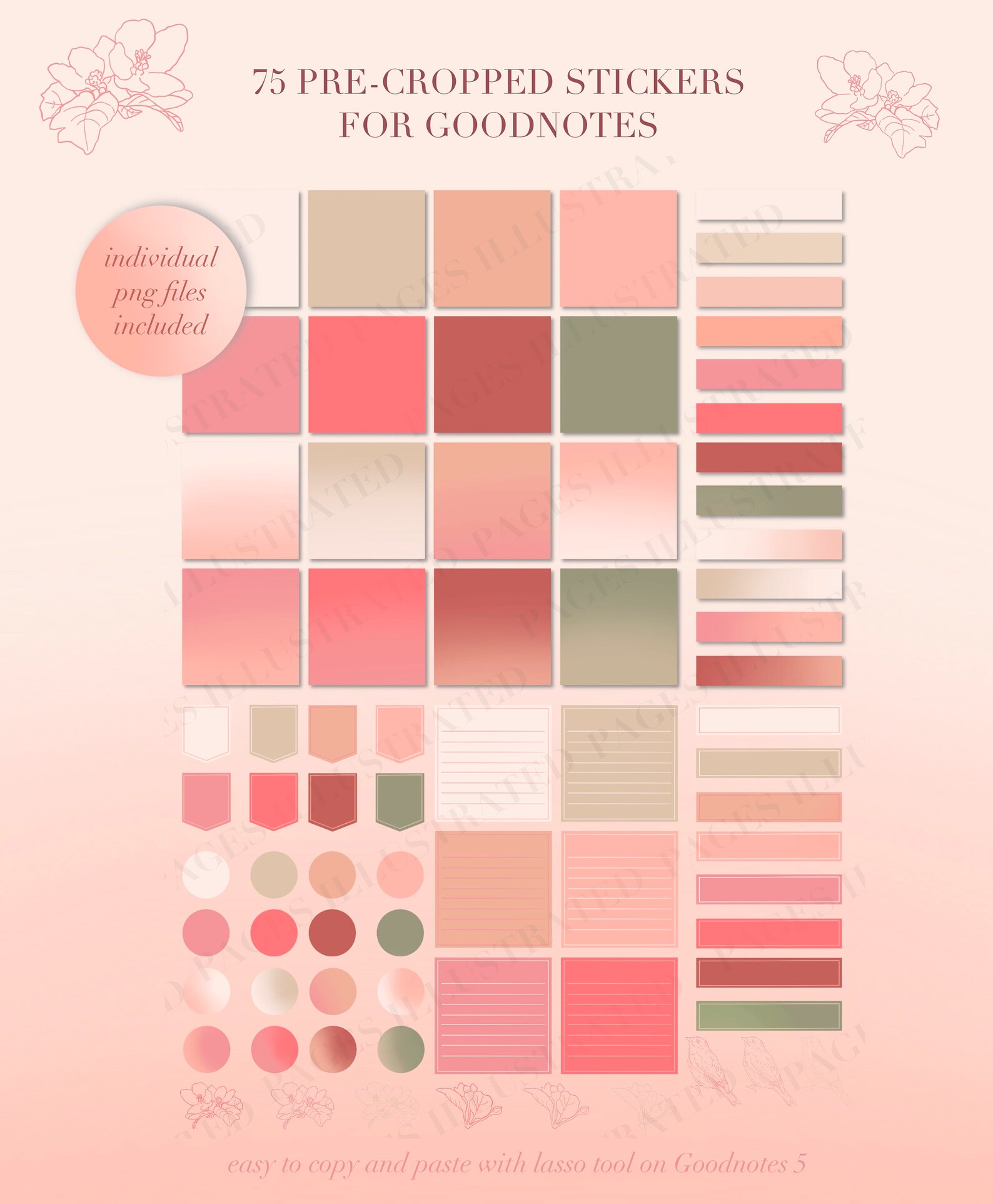 14 Tab DIGITAL NOTEBOOK for Goodnotes | HYPERLINKED | Pink Birds ...