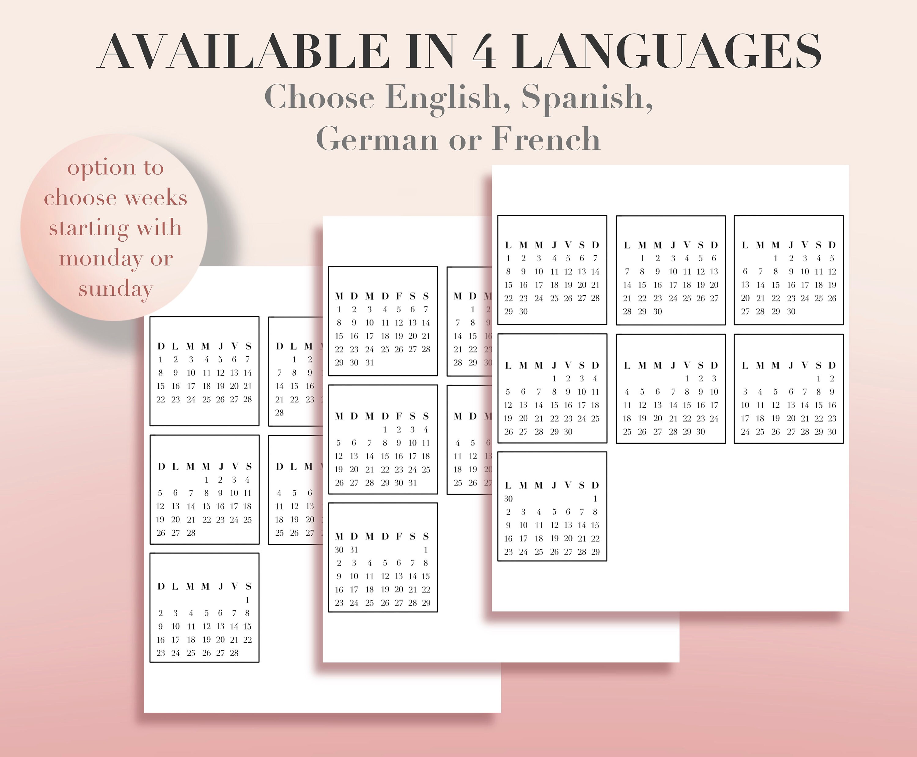 Spanish Mini CALENDAR STICKERS 250 Minimal Pink & Beige Aesthetic ...