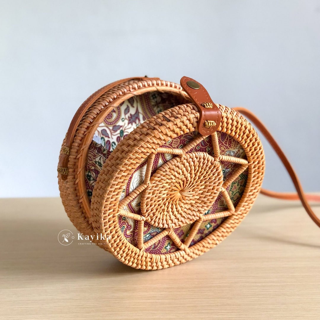 Rattan Bag, Rattan Crossbody Bag, Balinese Round Rattan Sling Bag, Boho ...