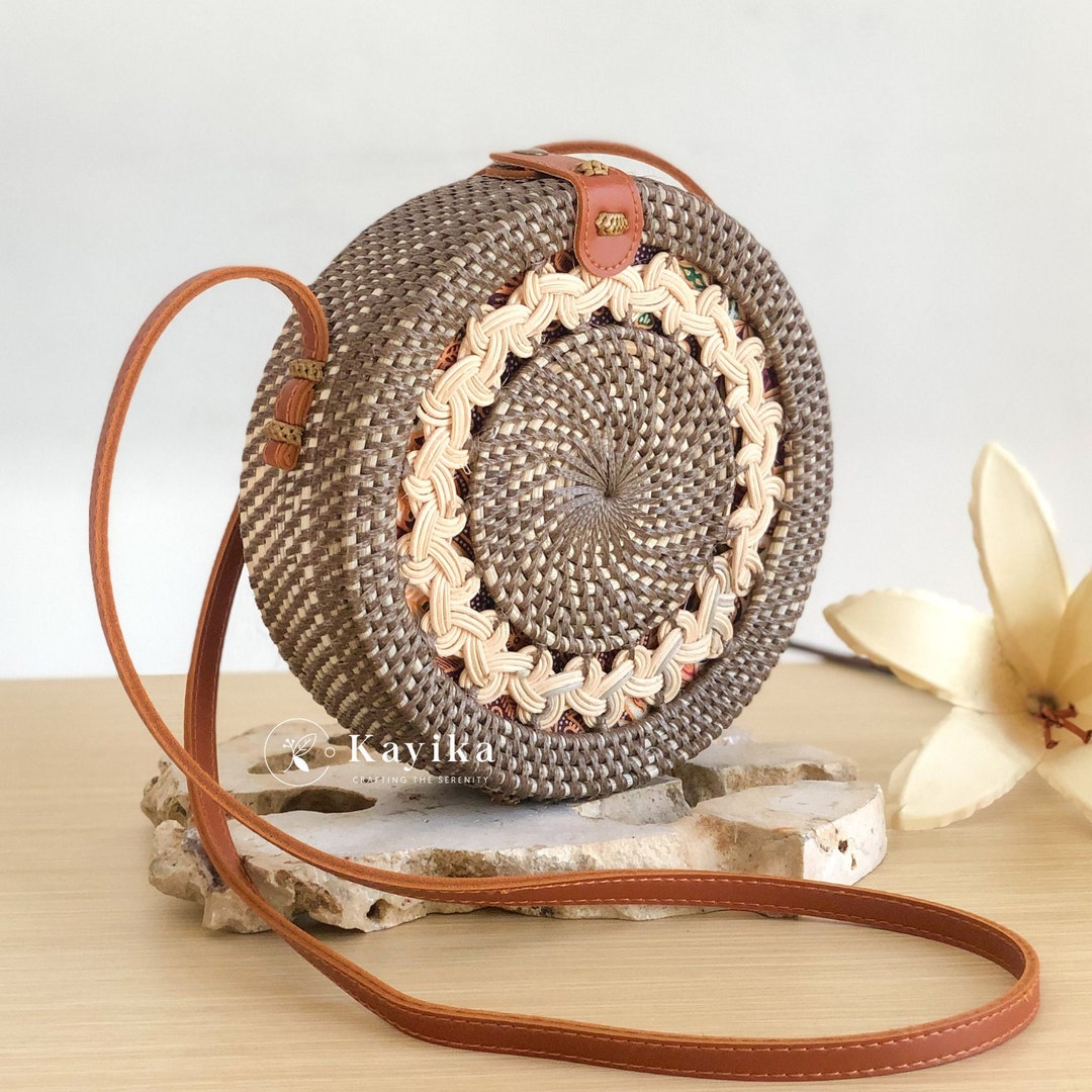 Round Rattan Bags With Braid Pattern, Bohemian Rattan Crossbody ...