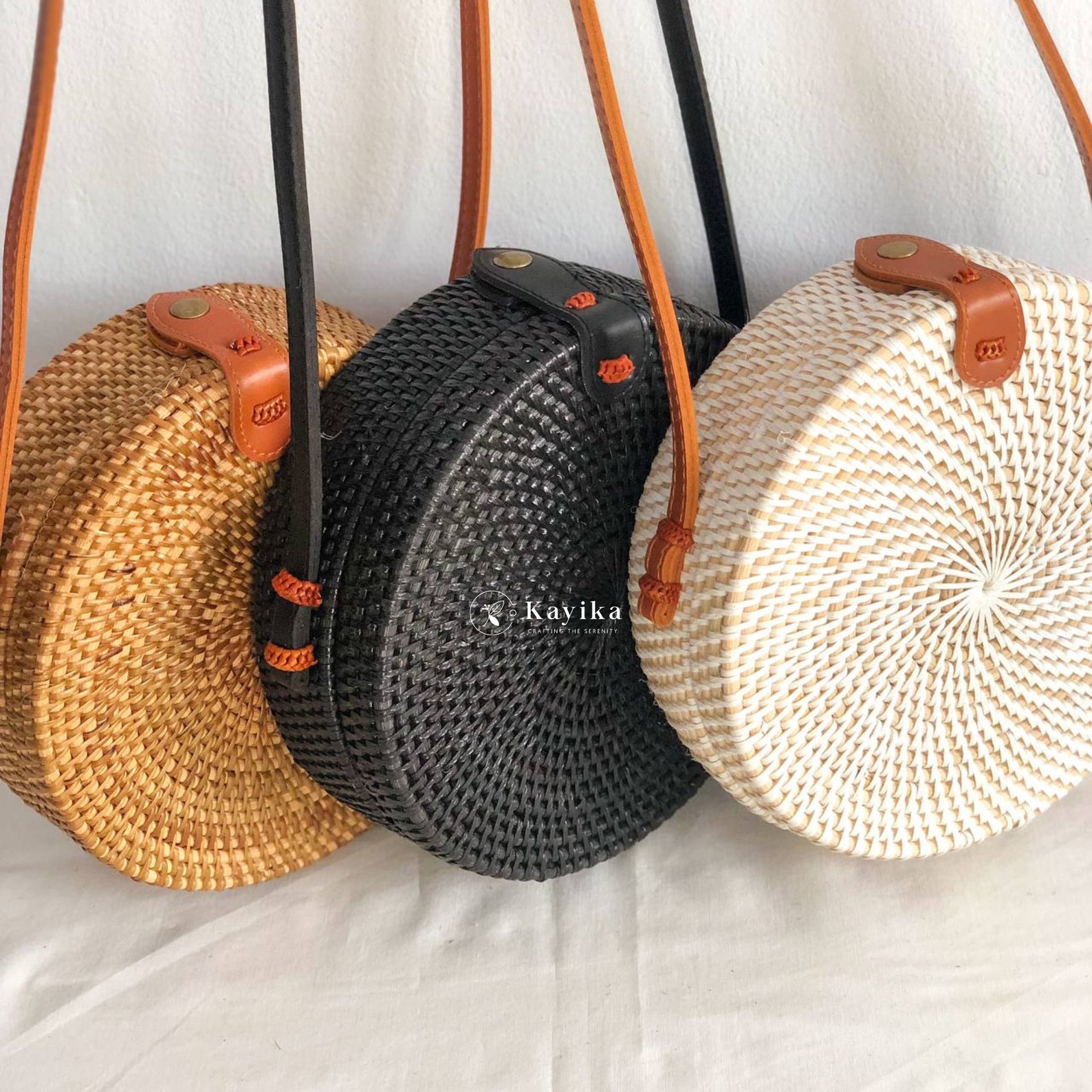 Round Rattan Bag Lombok Crafts Straw Sling Bags Woven - Etsy