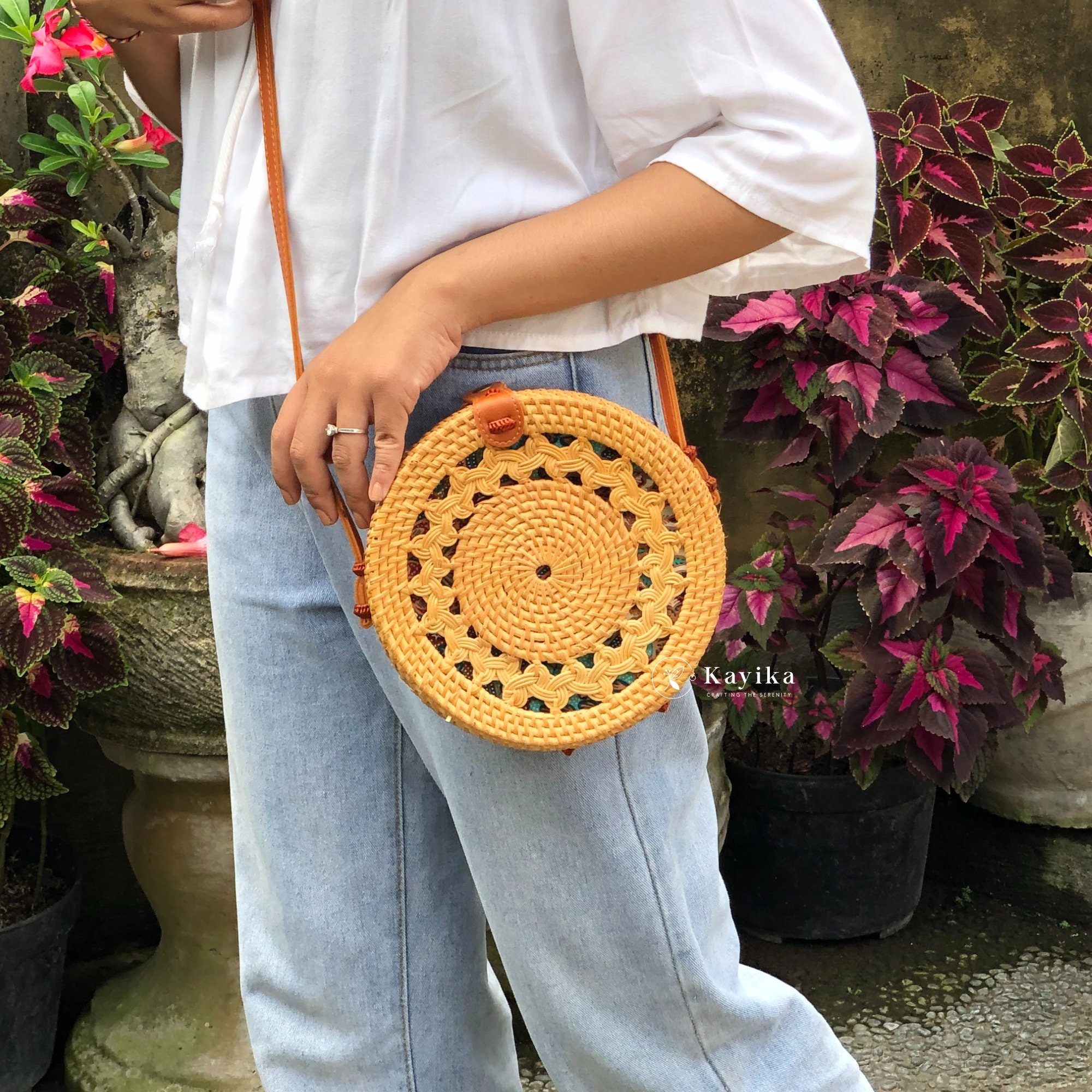 Round Rattan Bags With Braid Pattern Handwoven Shoulder Bags - Etsy UK