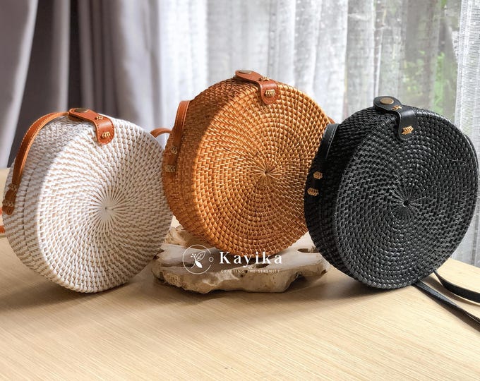 Round Rattan Bag - Lombok Crafts, Straw Sling Bags, Tropical Rattan ...