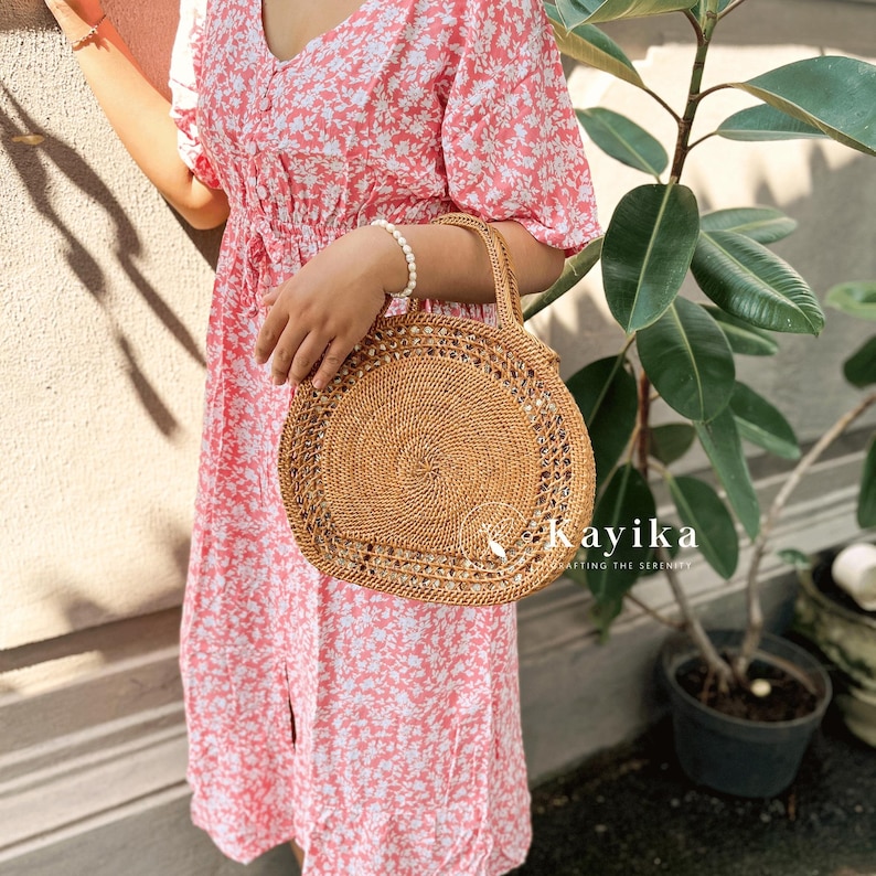Handmade Rattan Top Handle Bag – Women's Woven Straw Handbag, Elegant ...