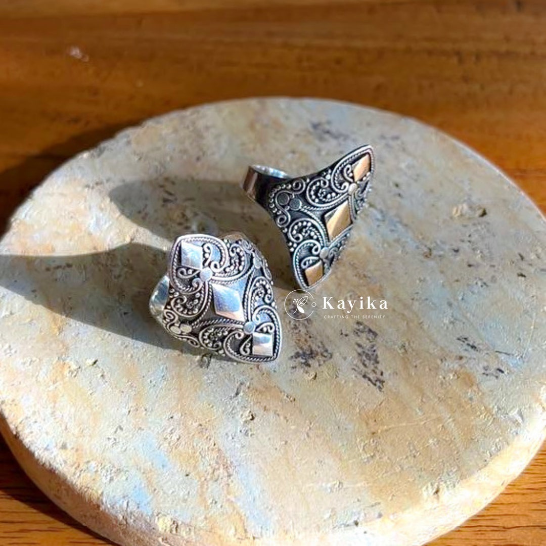 Balinese Sterling Silver and Gold Plated Ring, Silver 925, Balinese ...