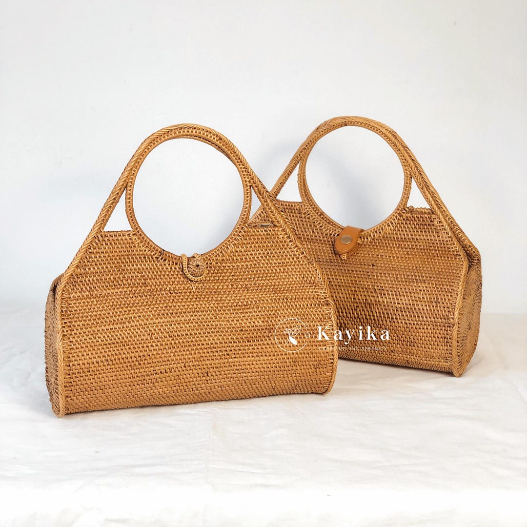 Handmade Rattan Top Handle Bag – Balinese Ata Grass, Batik Lined Summer ...