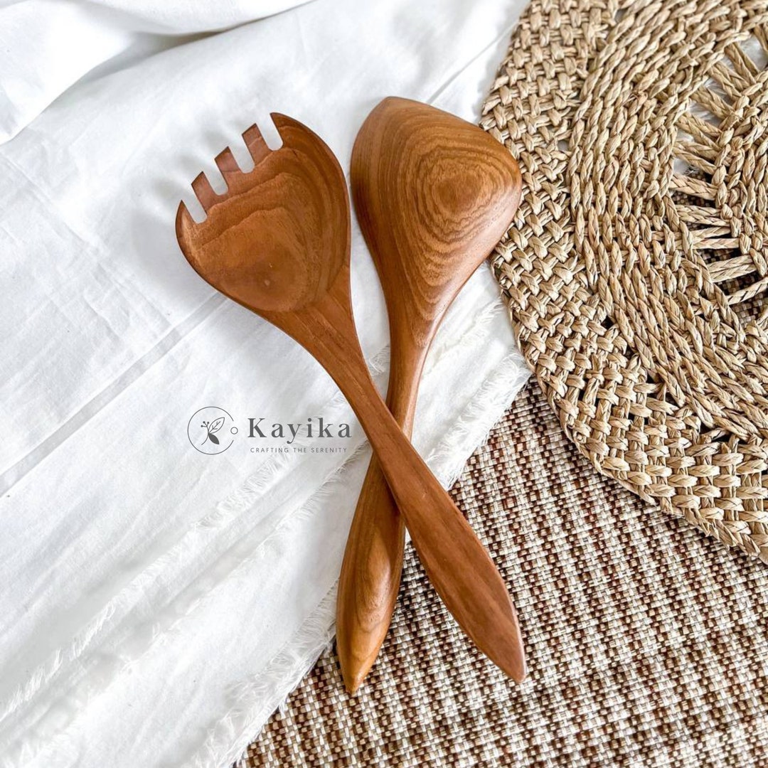 Handmade Salad Wooden Spoon, Set of 2 Salad Wooden Cutlery, Amazing ...