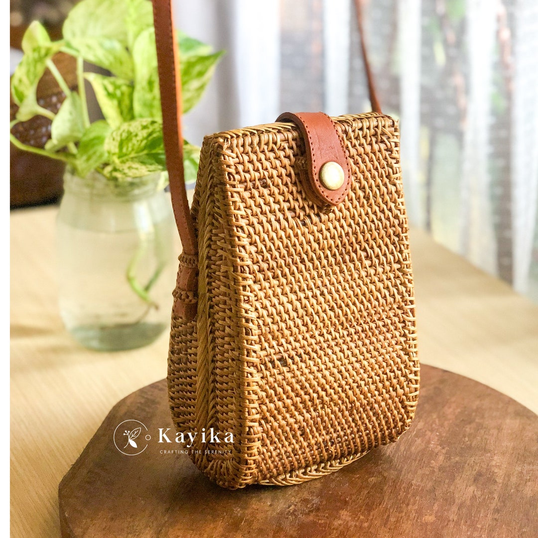 Woven Small Rattan Sling Bags, Crossbody Bags, Woven Phone Bag, Bali ...