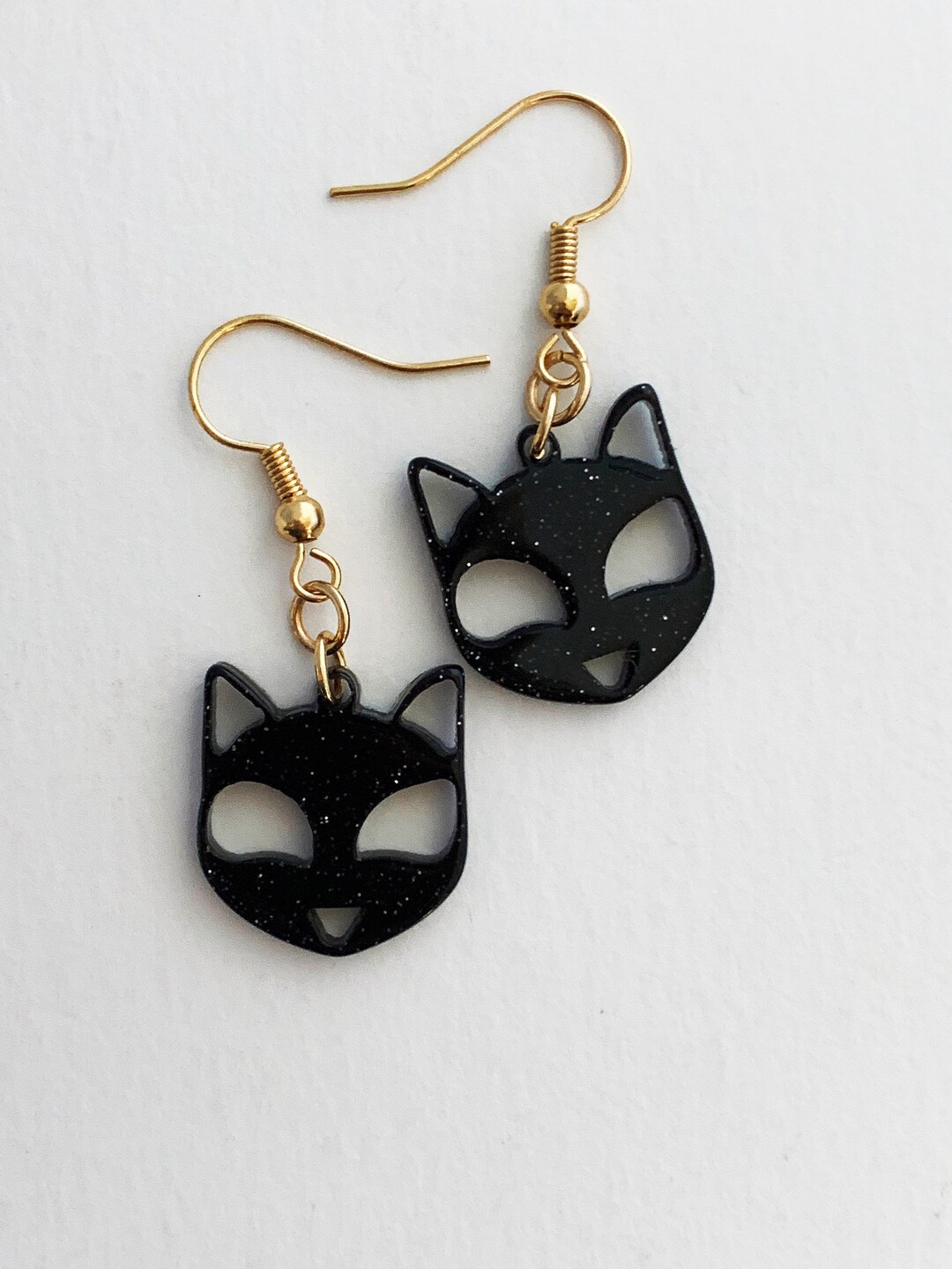 Black Kitty Dangle Drop Earrings, Cat Face Earrings, Kitty Lover, Cat ...