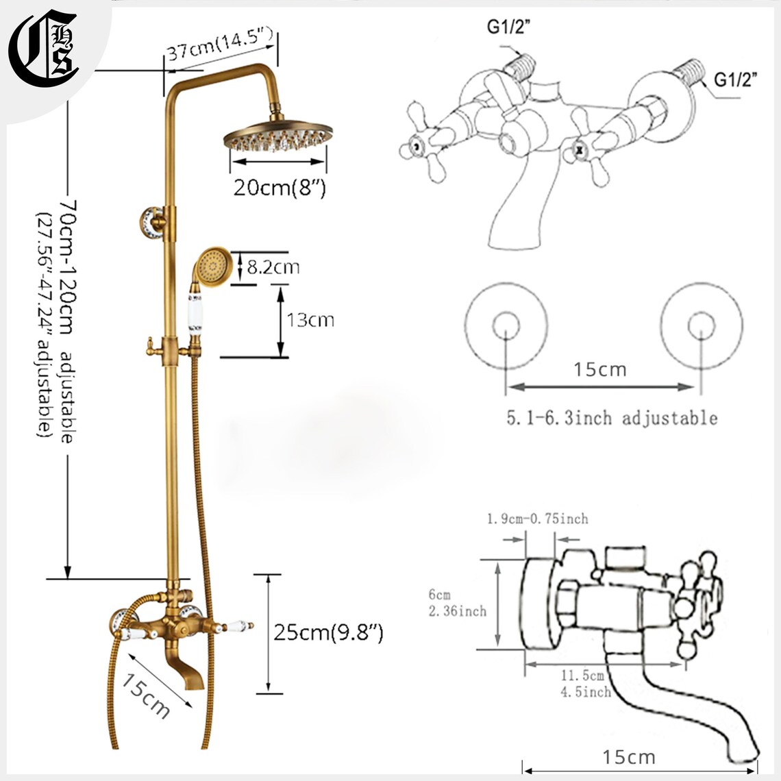 47 Antique Brass Shower Set Beautiful Vintage Old - Etsy