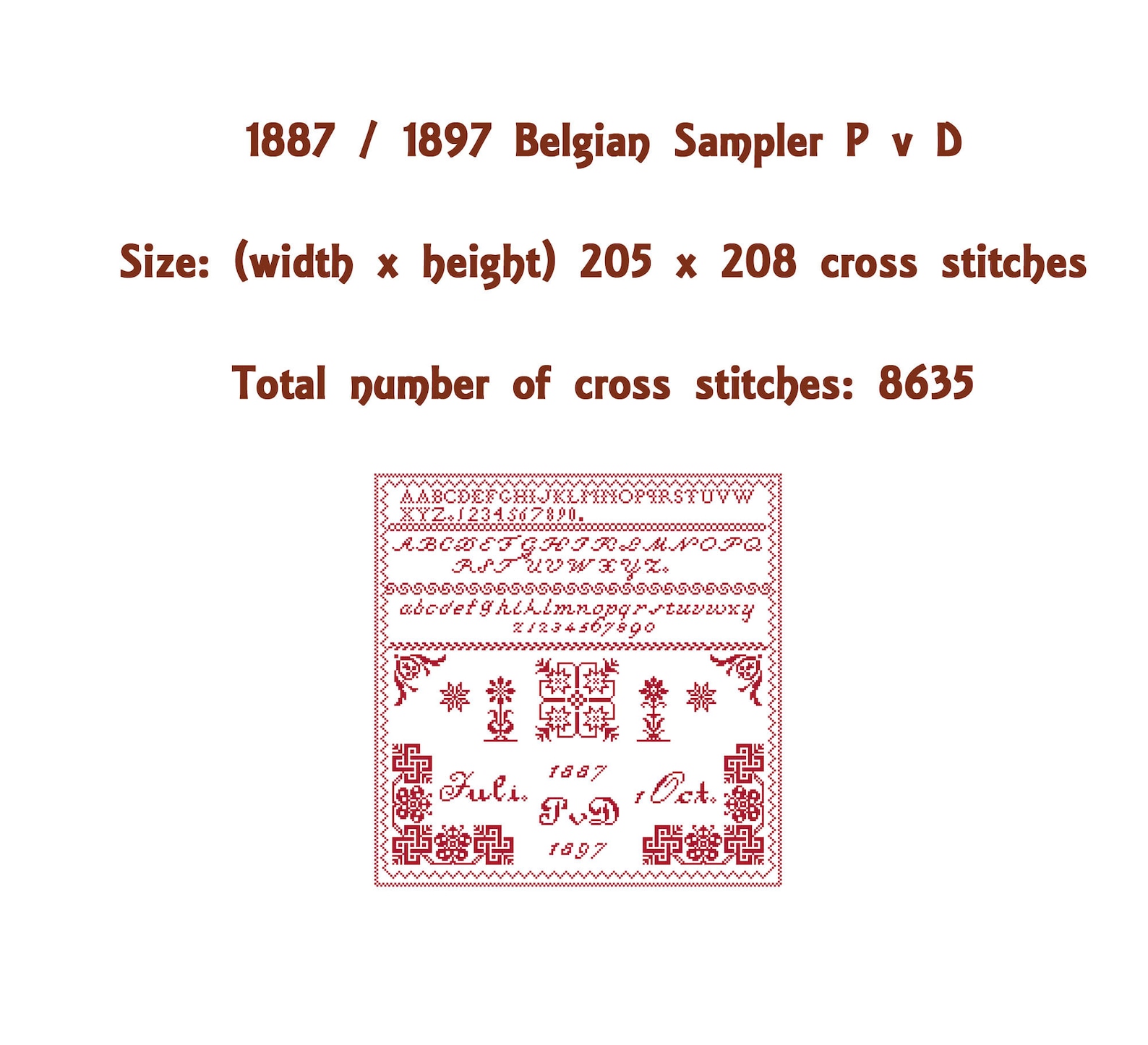 1887 / 1897 P V D Belgian Red Alphabet Reproduction Sampler PDF ...