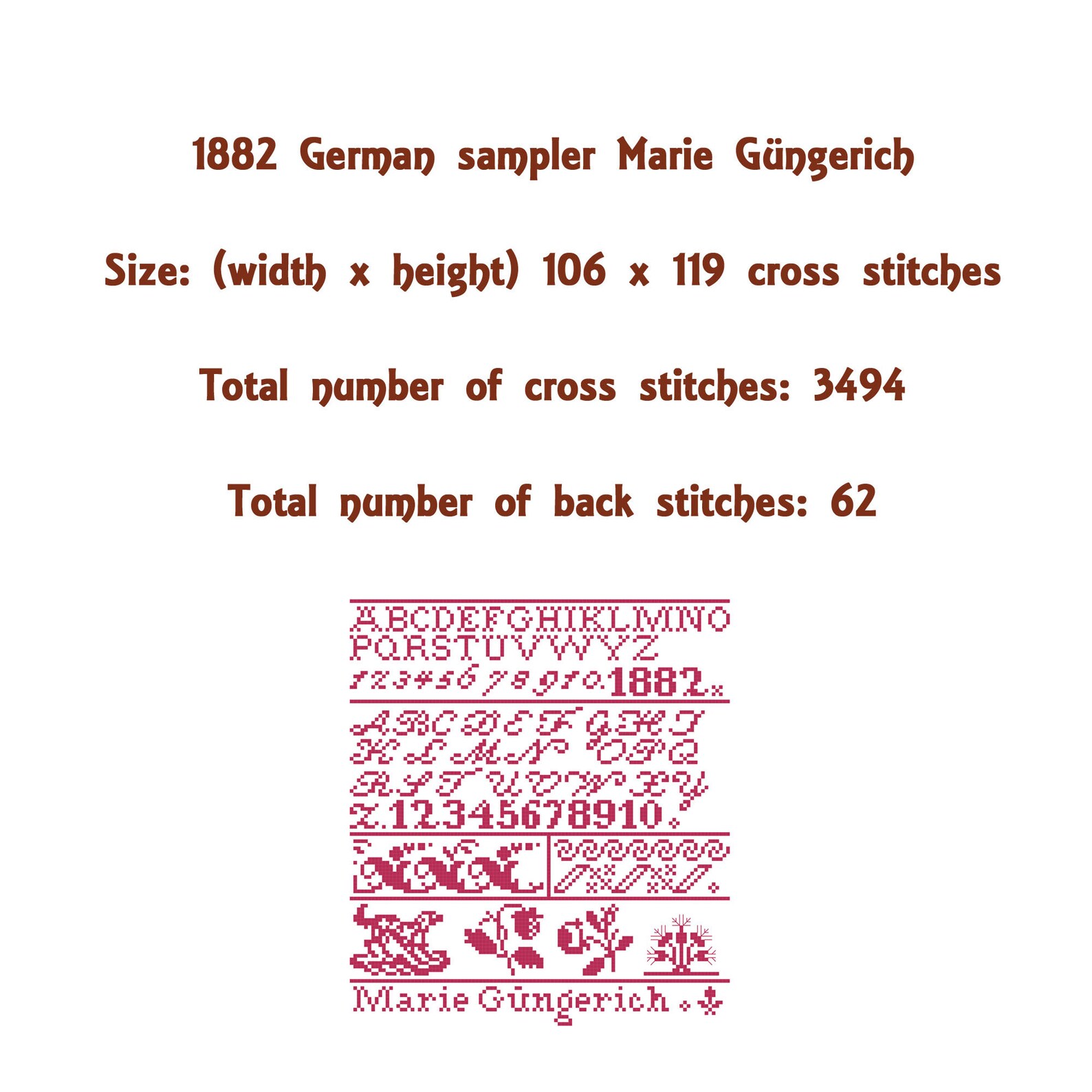 1882 Marie Güngerich Swiss Red Alphabet Reproduction Sampler PDF ...