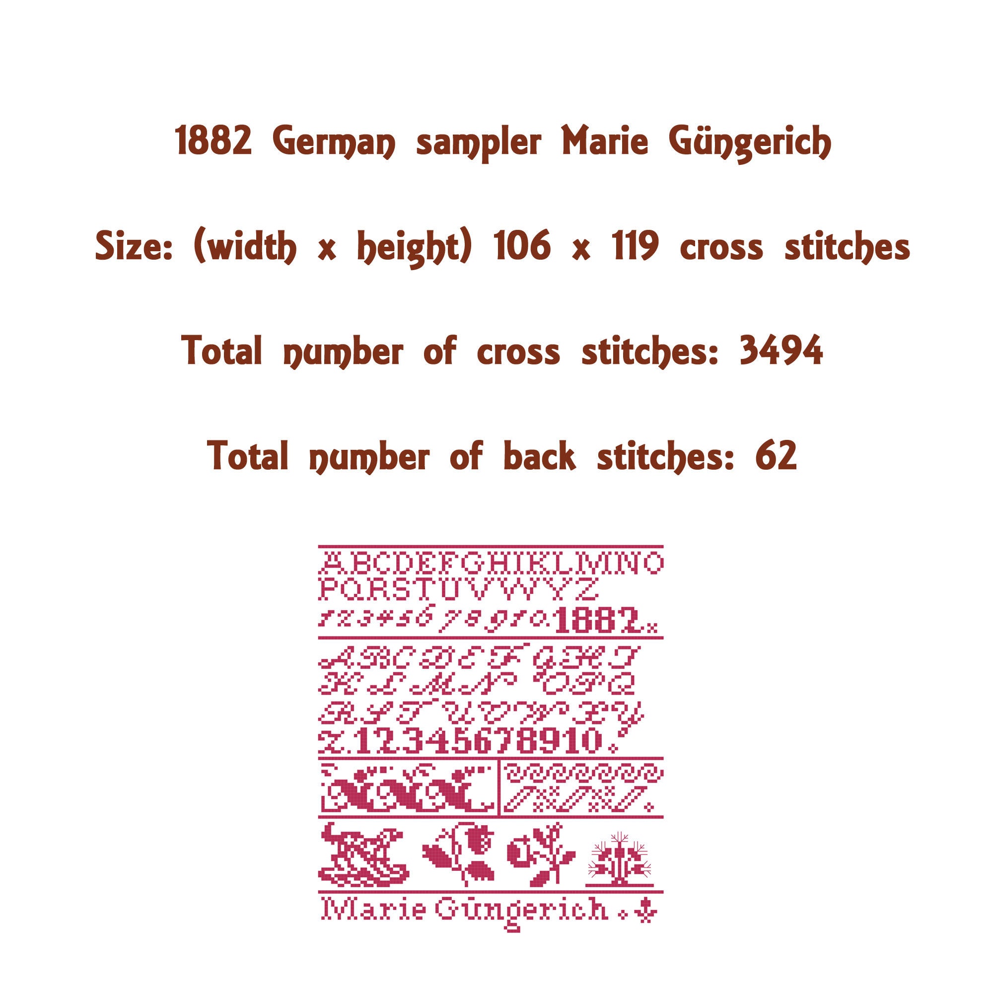 1882 Marie Güngerich Swiss Red Alphabet Reproduction Sampler PDF ...