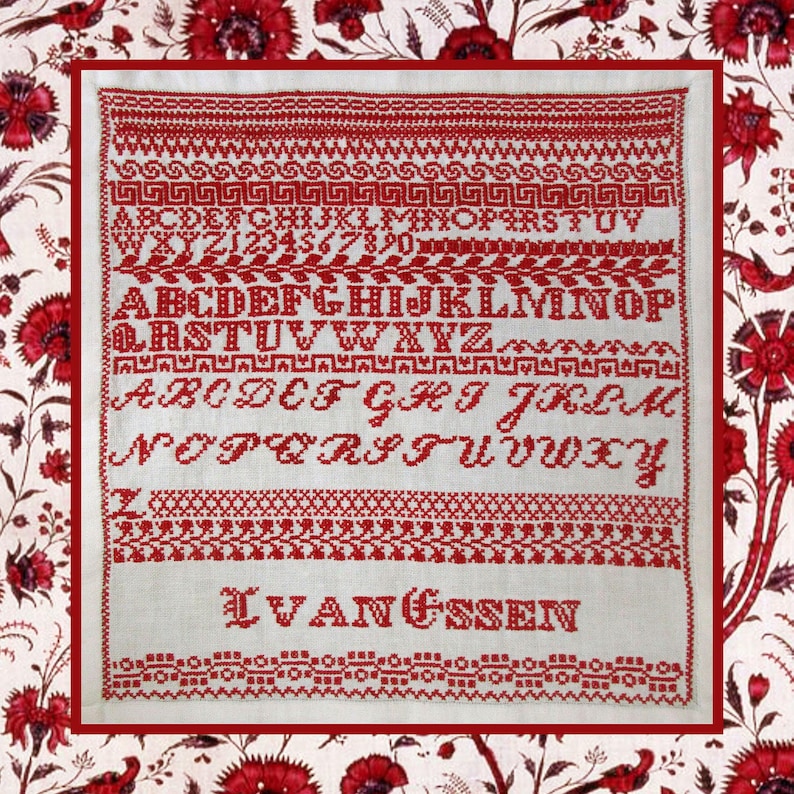 Circa 1900 L Van Essen Dutch Red Alphabet Reproduction Sampler PDF Downloadable Cross Stitch ...