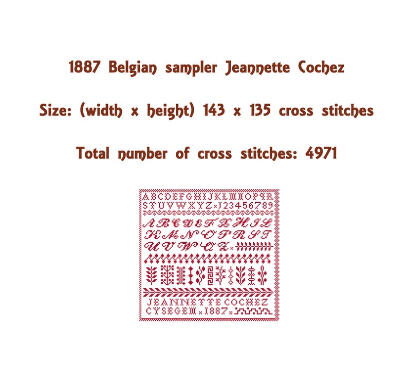 1887 Belgian Red Alphabet Sampler Jeannette Cochez - Reproduction Cross ...