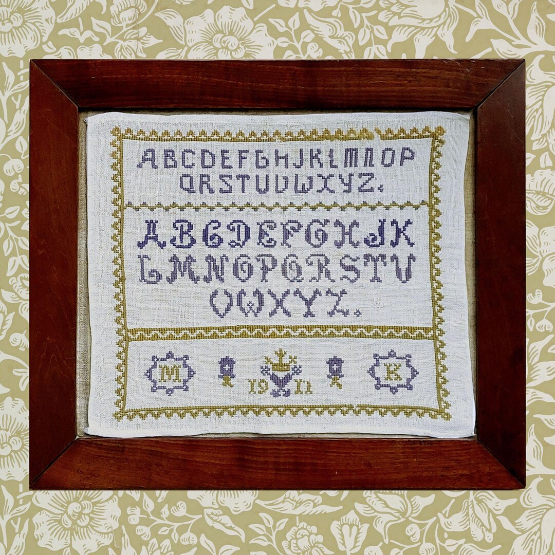 1911 Austrian Alphabet Marking Reproduction Sampler Signed M K Olive ...