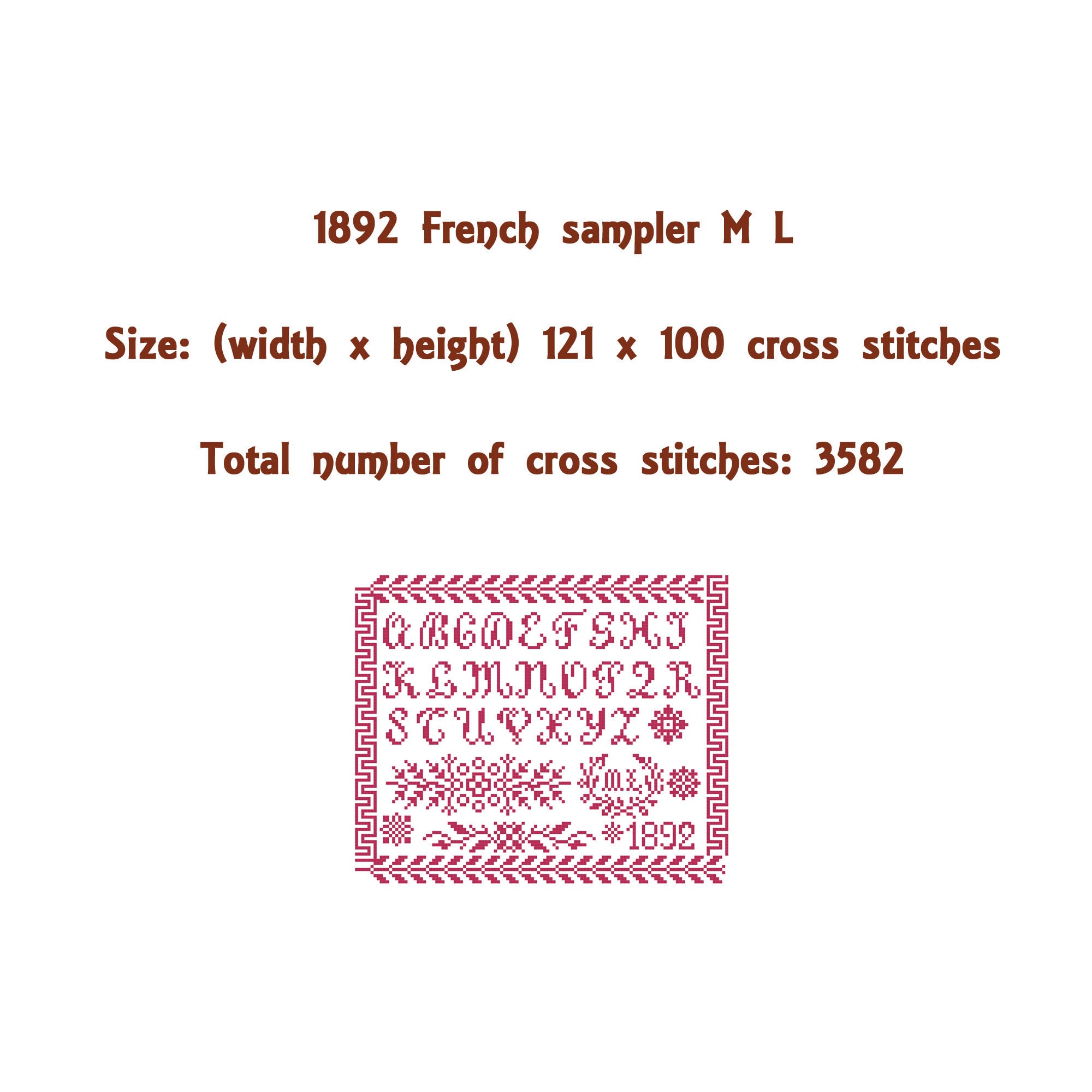 1892 French Red Alphabet Reproduction Sampler Pattern - Instant ...
