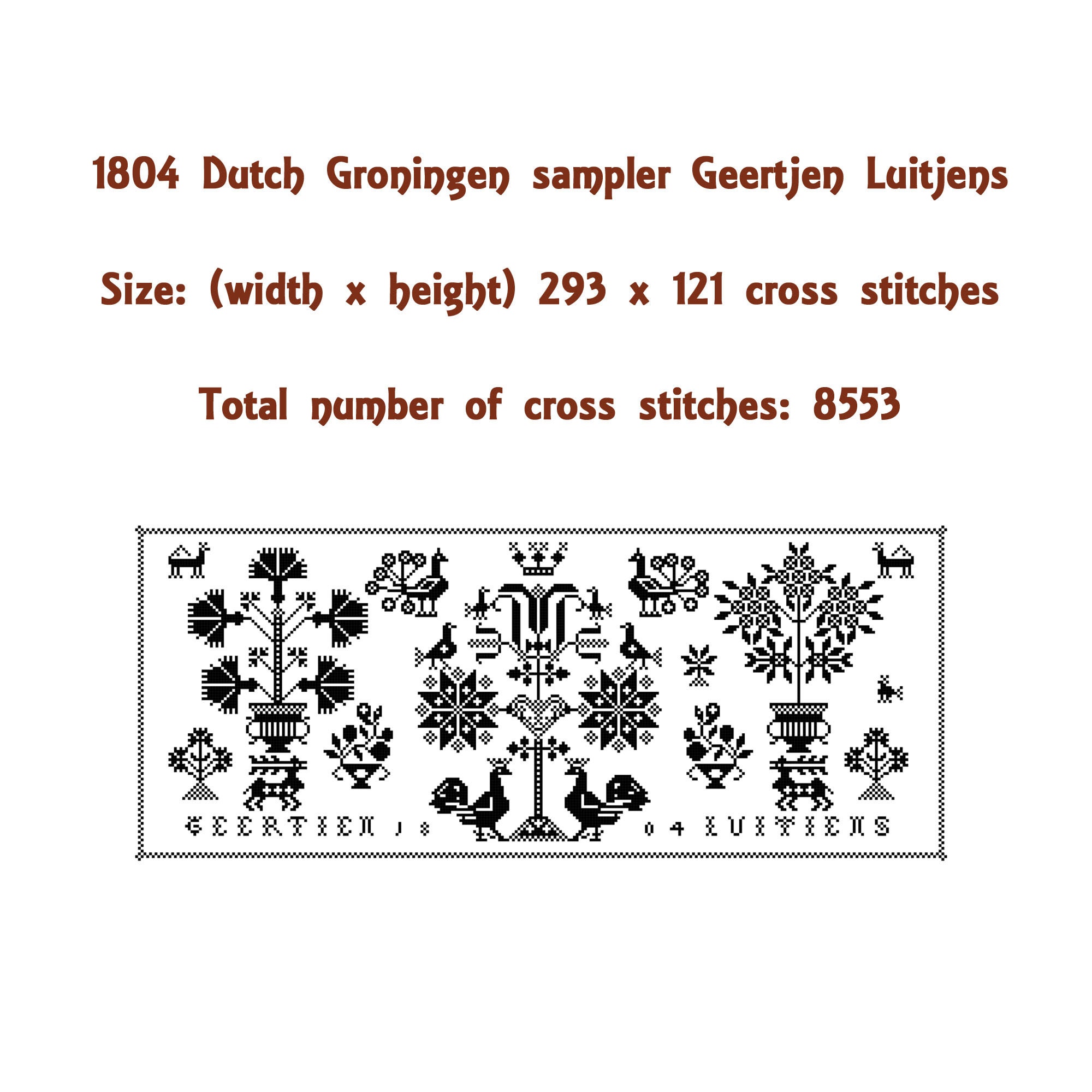 1804 Dutch Groningen Black Reproduction Sampler Pattern - PDF Instant ...