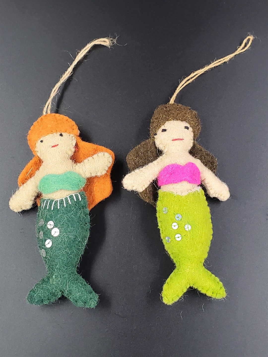 2 Adorable Handmade Felt Mermaids With Strings for Display or Ornament ...