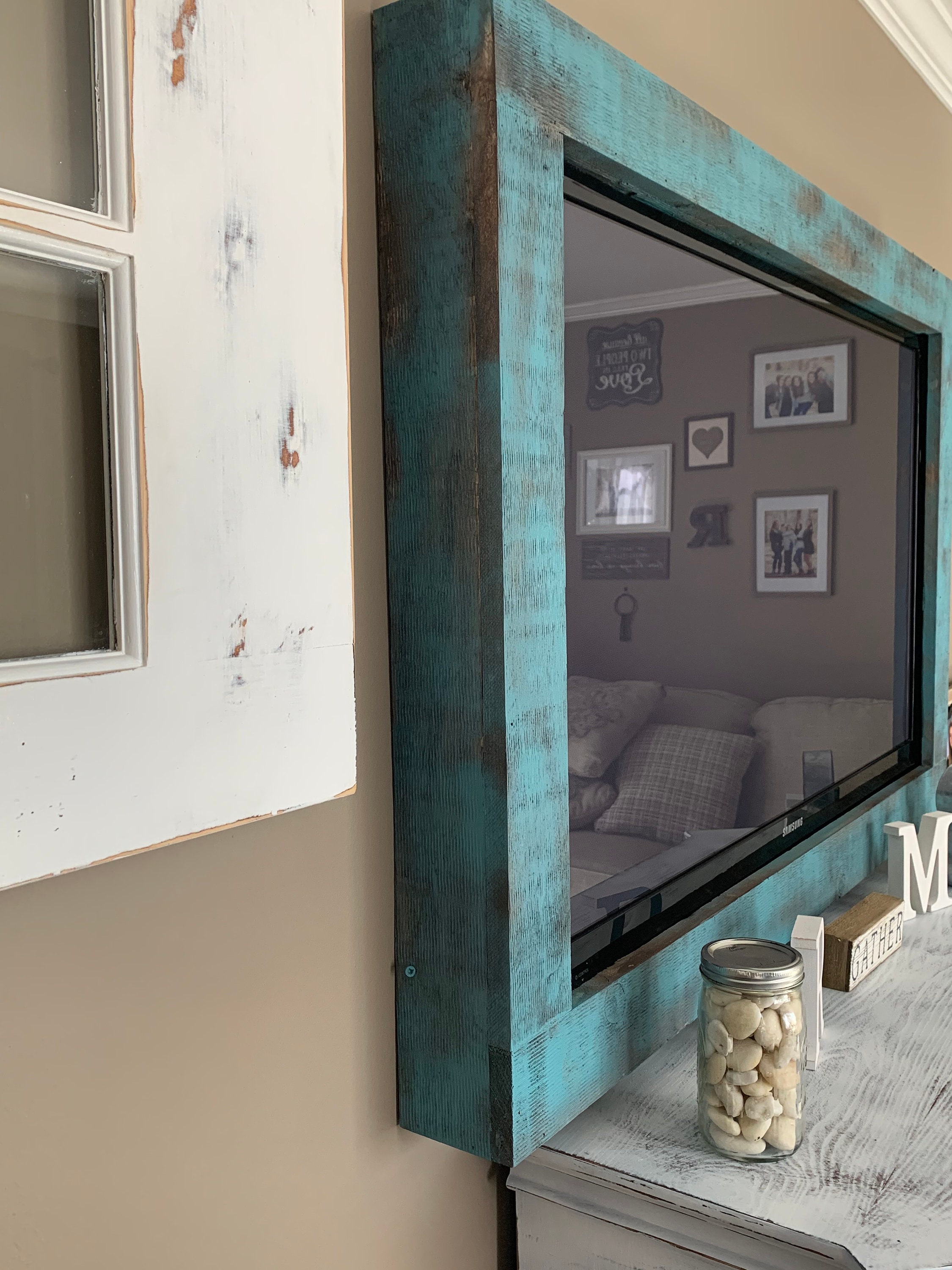 Farmhouse Rustic Barnwood Weathered Distressed Custom Wood TV Frame ...