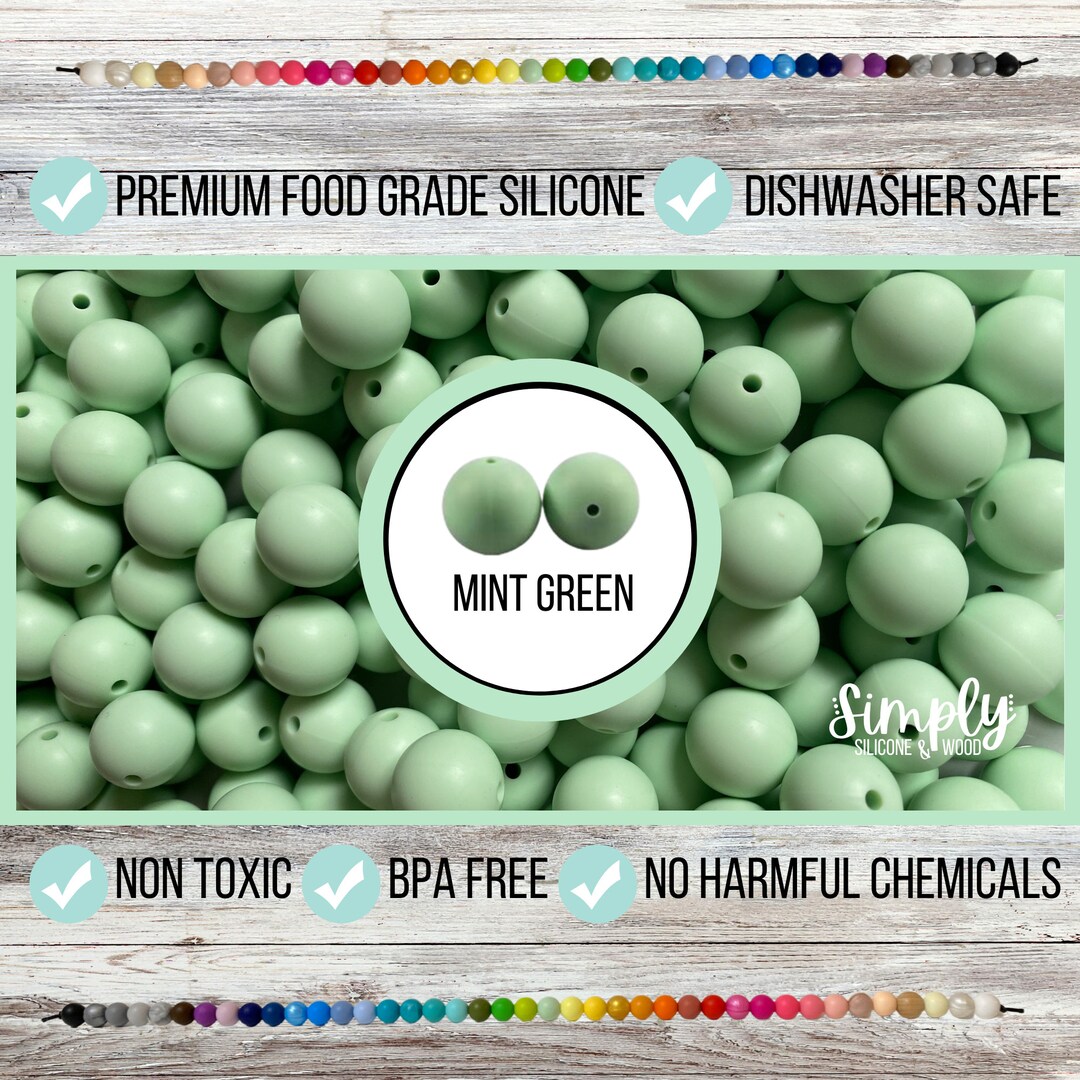 15mm Mint Green Silicone Beads • Round Silicone Beads • Mint Green ...