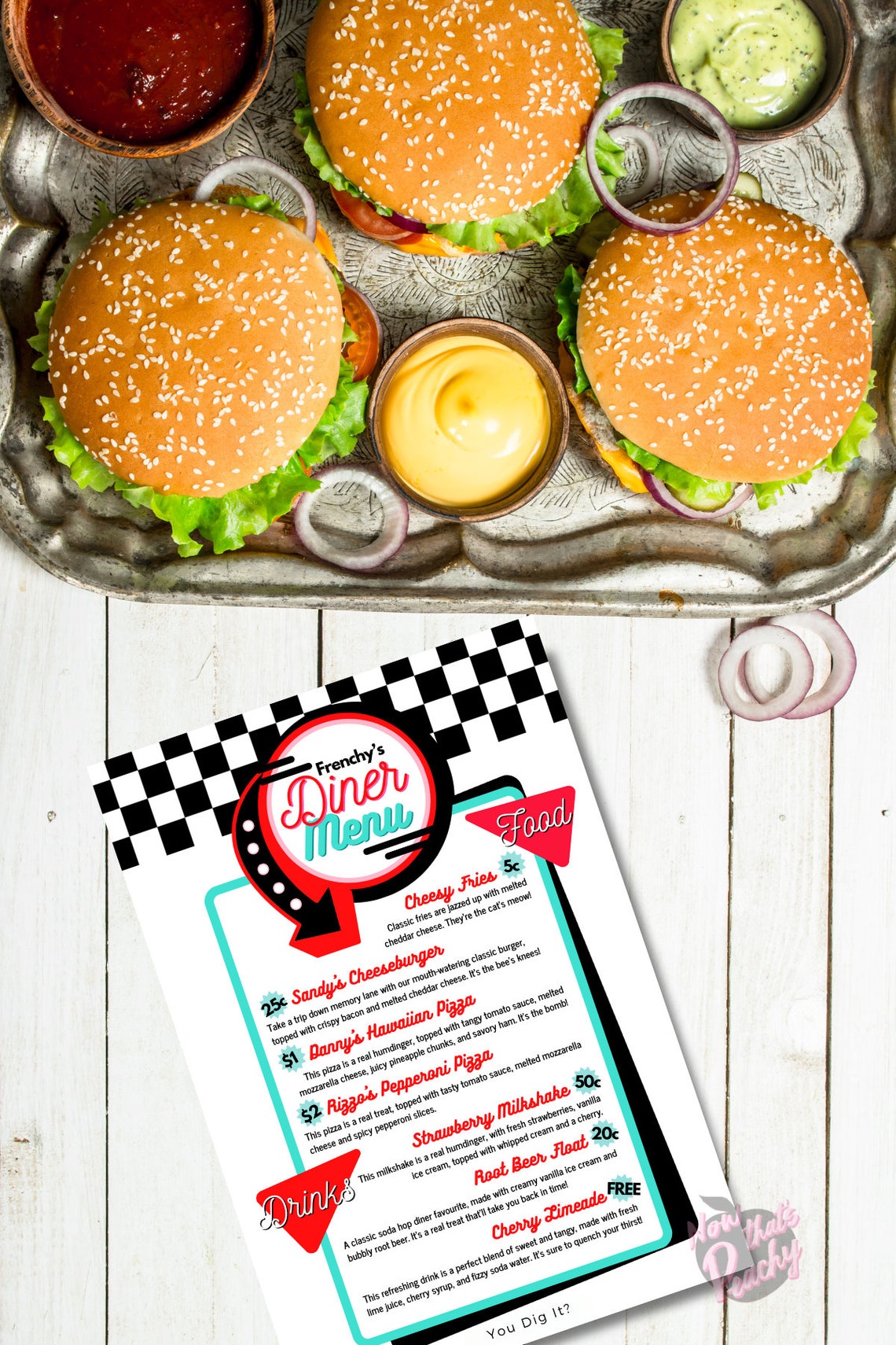 Personalized DINER 50's Food Menu Party PRINTABLE Rock'n'roll Sign Pop ...