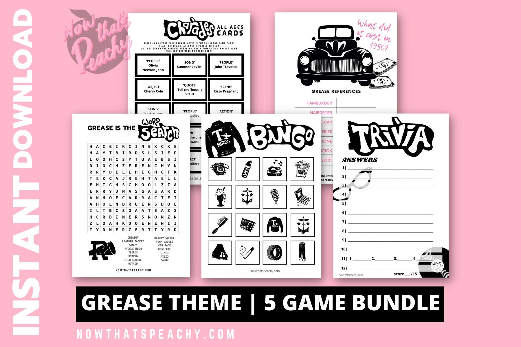 Grease Themed Game PACK PRINTABLE. Grease Party Instant - Etsy Australia