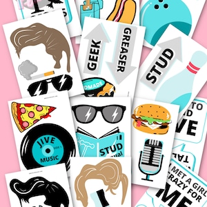 Rock'n'roll 1950s Themed Photobooth PROPS PRINTABLE Greaser Party ...