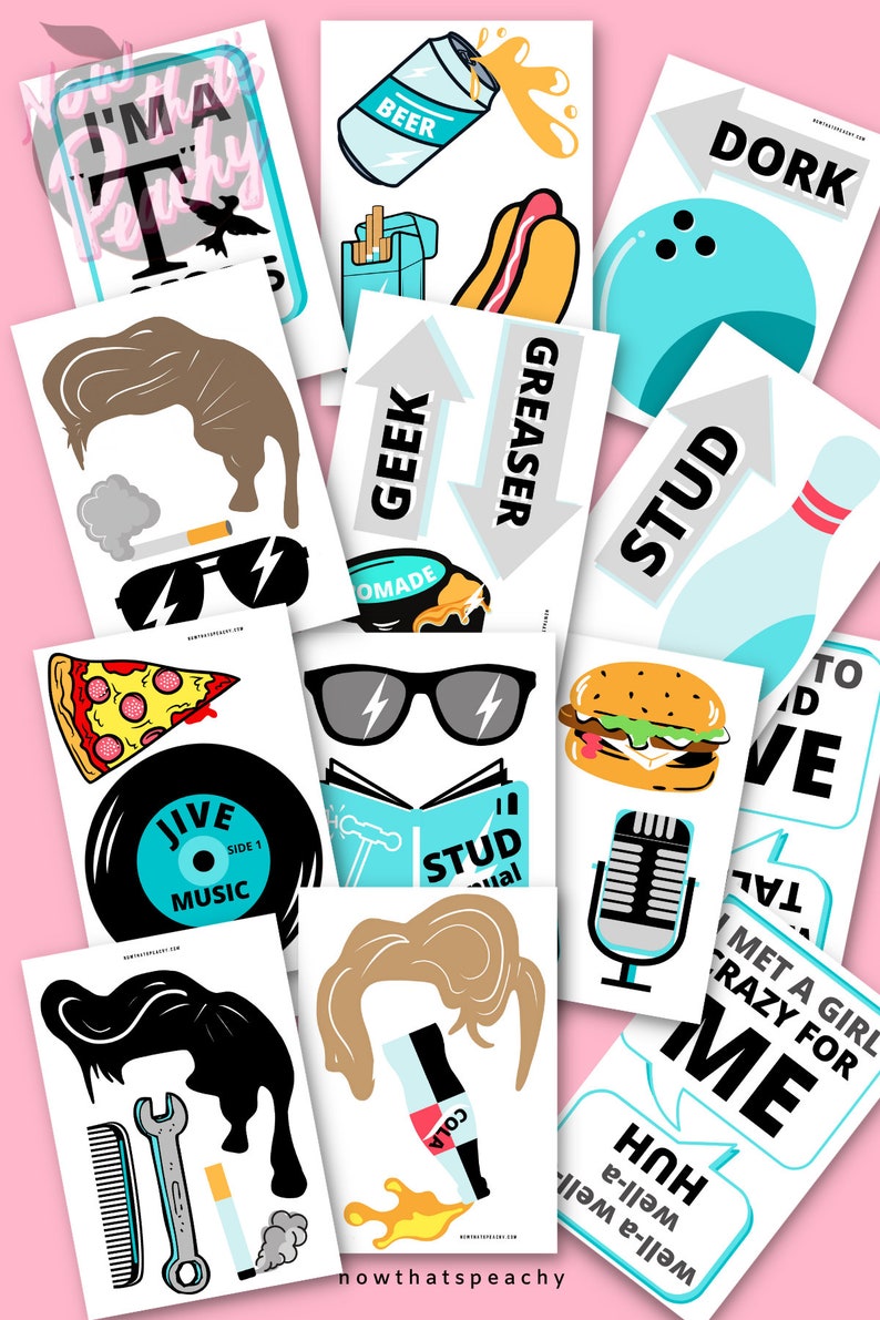 Rock'n'roll 1950s Themed Photobooth PROPS PRINTABLE Greaser Party ...