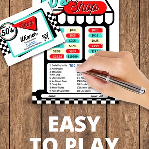Red DINER 1950's Shop Price Guessing Game Party PRINTABLE, for Rock'n ...