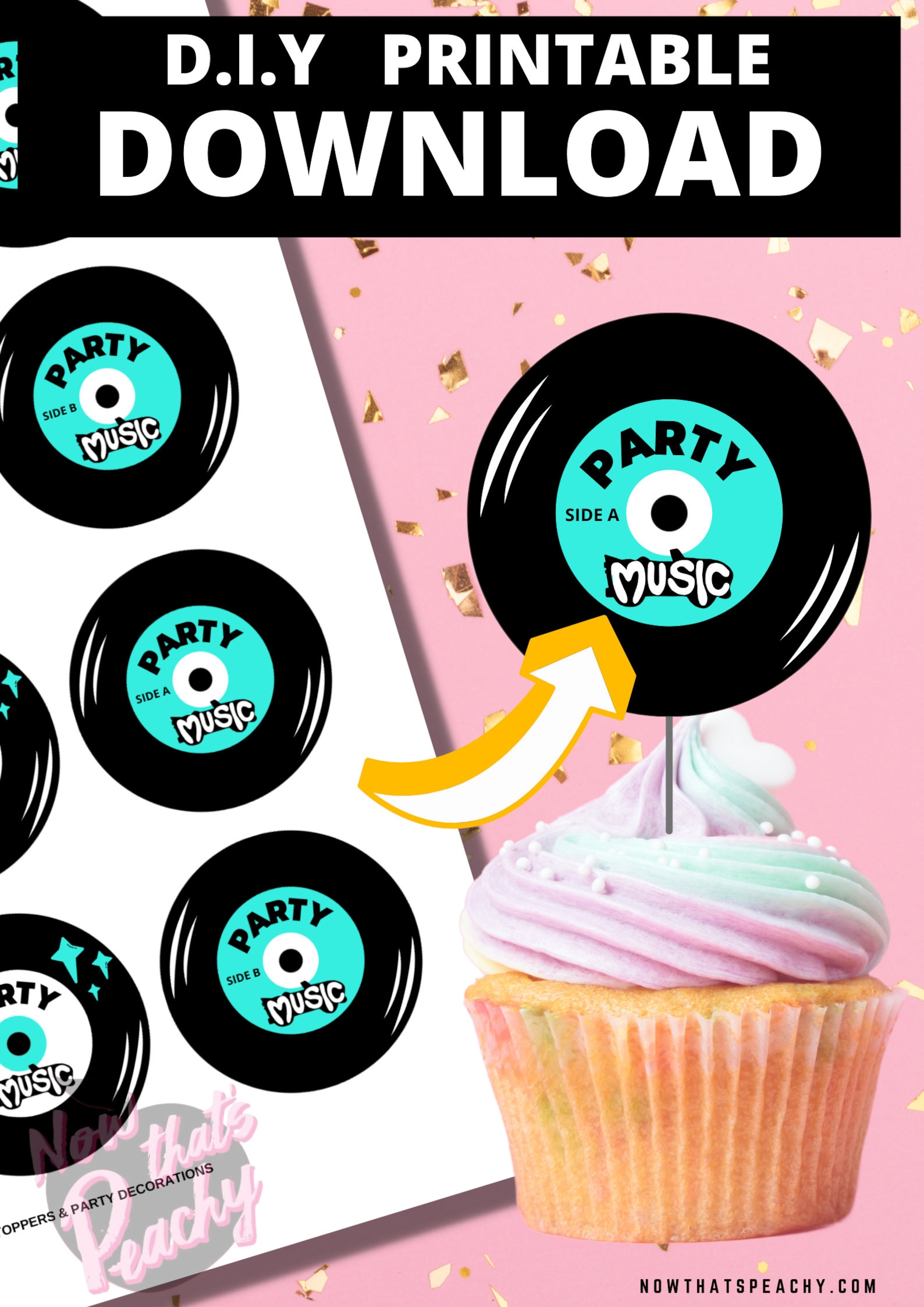 Vinyl Record Cupcake Toppers PRINTABLE Greaser Rock'n'roll 50s Diner ...