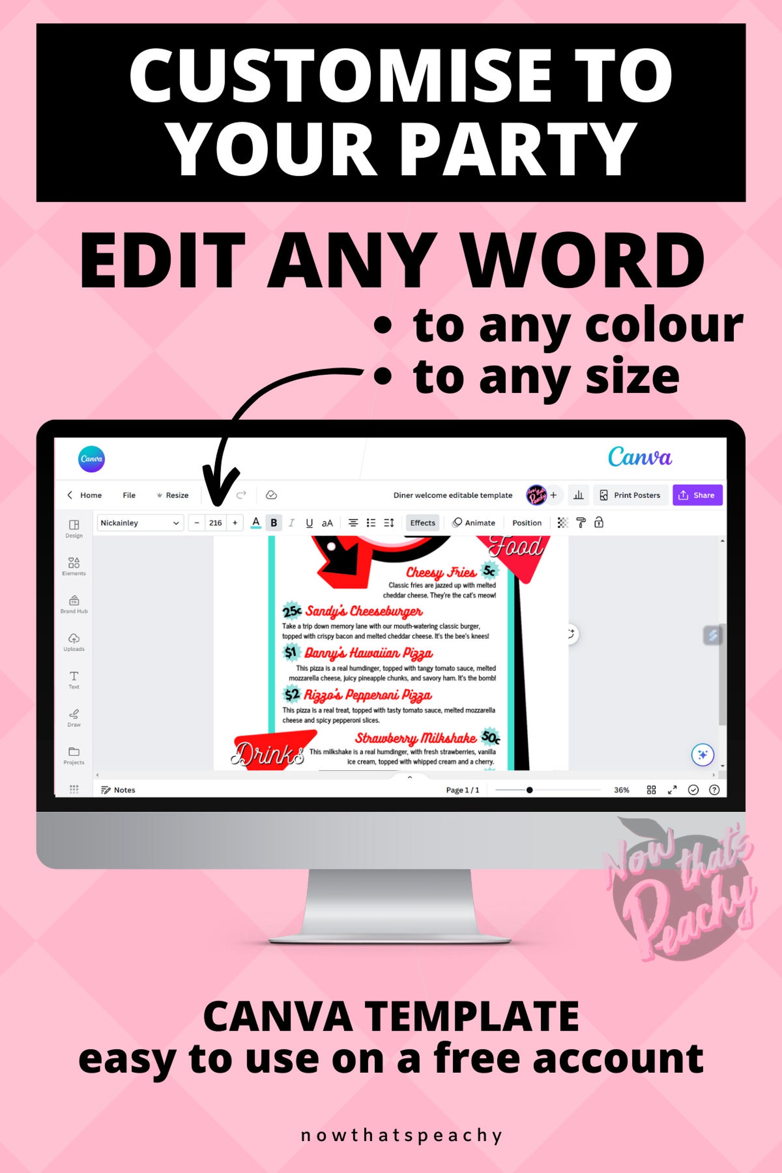 Personalized DINER 50's Food Menu Party PRINTABLE Rock'n'roll Sign Pop ...