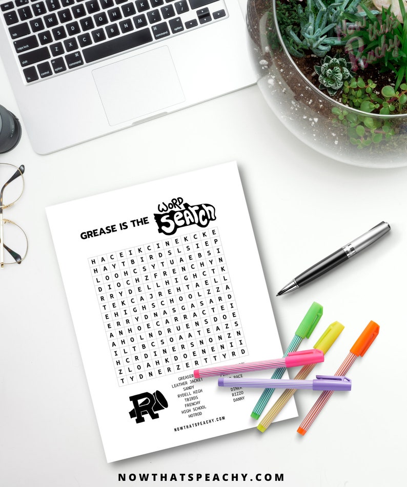 Greaser Themed WORD SEARCH Game PRINTABLE. Music Movie Party Instant ...