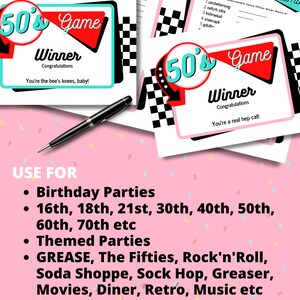 DINER Menu 1950's Word Quiz Game Scramble Party PRINTABLE Rock'n'roll ...