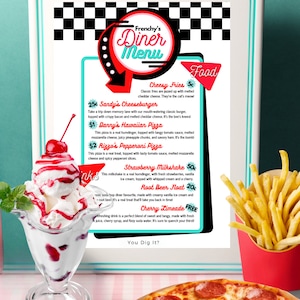 Personalized DINER 50's Food Menu Party PRINTABLE Rock'n'roll Sign Pop ...