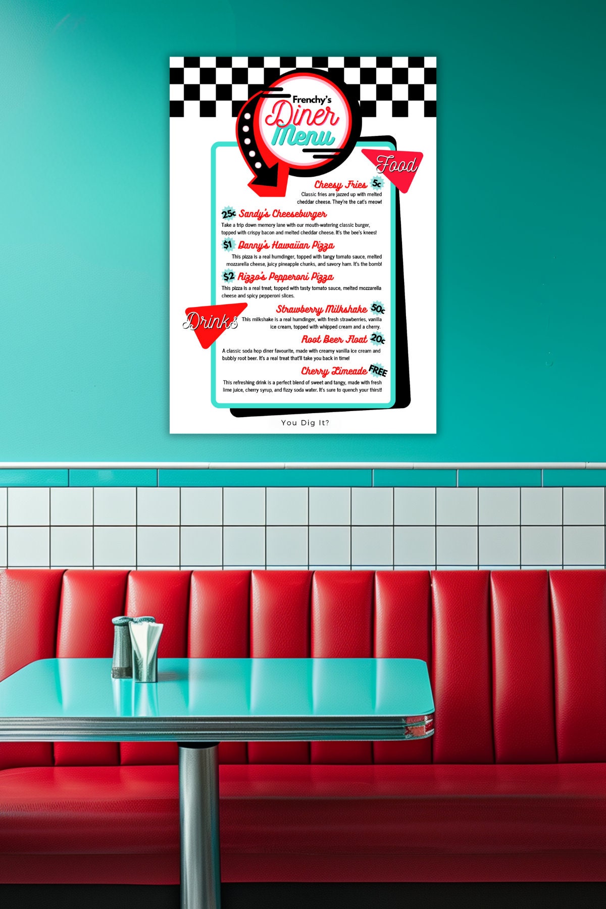 Personalized DINER 50's Food Menu Party PRINTABLE Rock'n'roll Sign Pop ...