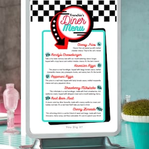 Personalized DINER 50's Food Menu Party PRINTABLE Rock'n'roll Sign Pop ...