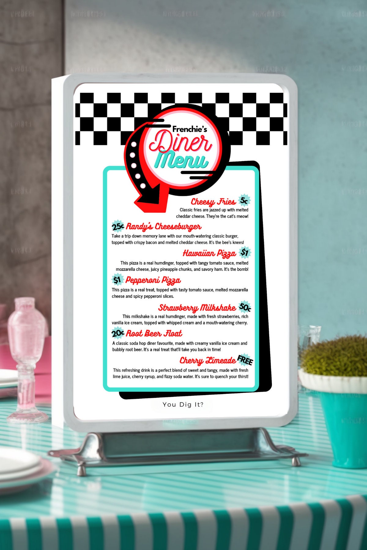 Personalized DINER 50's Food Menu Party PRINTABLE Rock'n'roll Sign Pop ...