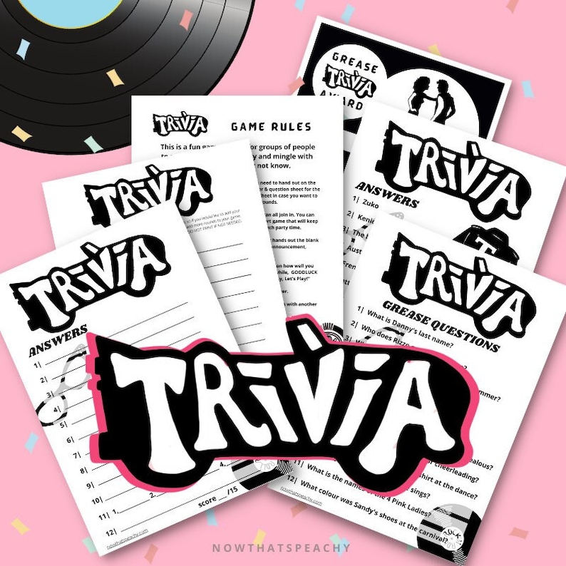 Greaser Themed TRIVIA Game PRINTABLE. Rock Party Instant Download ...