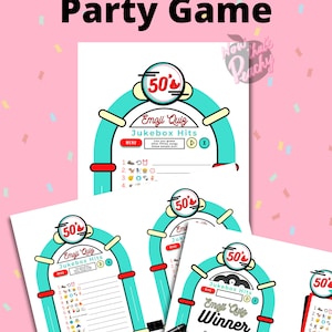 Aqua 1950's EMOJI Song Jukebox Guessing Game Party PRINTABLE, for Diner ...