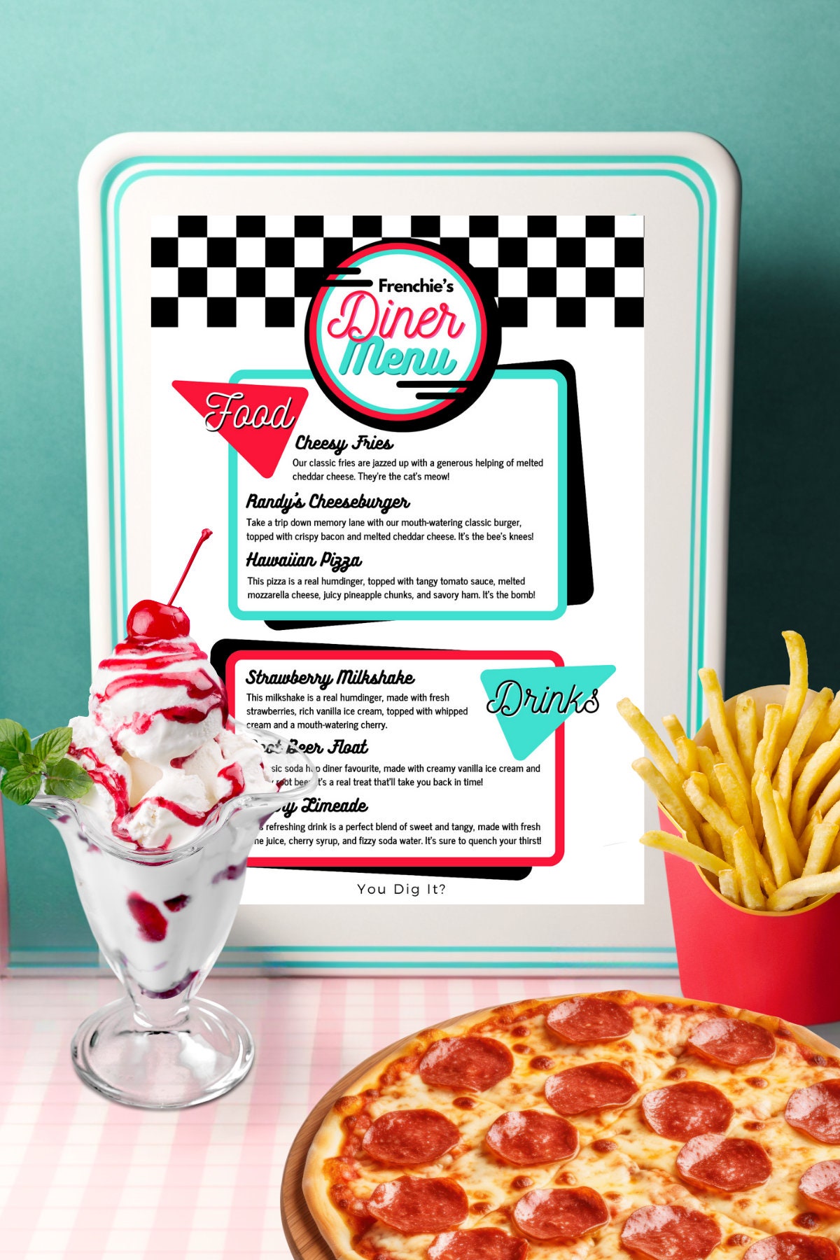 Custom Red DINER 50's Food Menu Party PRINTABLE 50s Rock'n'roll Sign ...