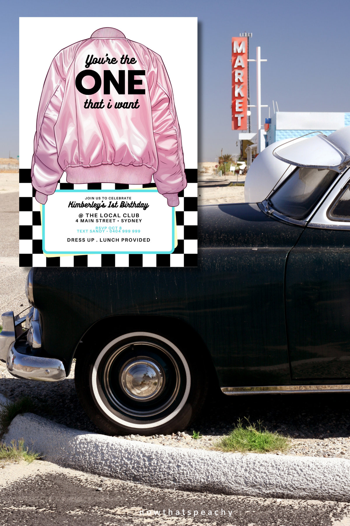 1st Birthday Diner Pink Jacket INVITE Rock'n'roll PRINTABLE Sock Hop ...