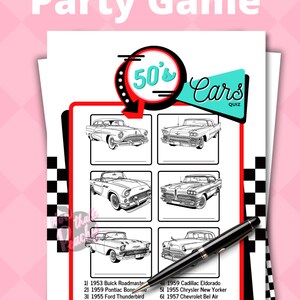 DINER 1950's Car Guessing Game Party PRINTABLE Rock'n'roll Sock Hop ...