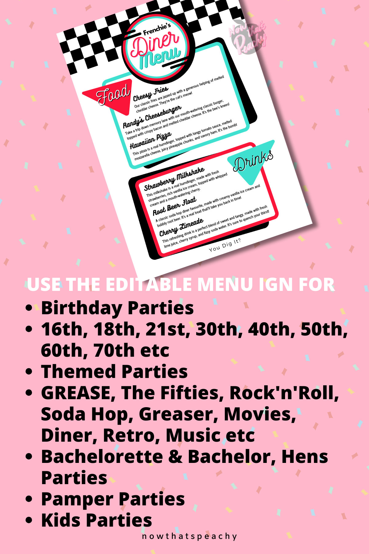 Custom Red DINER 50's Food Menu Party PRINTABLE 50s Rock'n'roll Sign ...