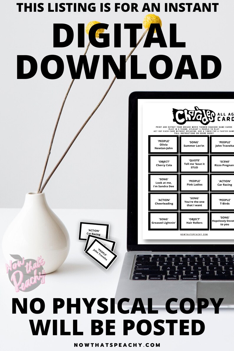 Greaser Theme Charades Game PRINTABLE, Rocker Birthday Party Fifties ...