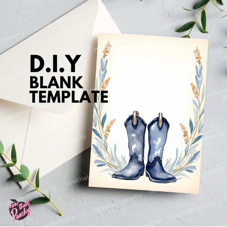 Watercolor Cowgirl Boots Invite Blank Template Wild West Party DIY ...