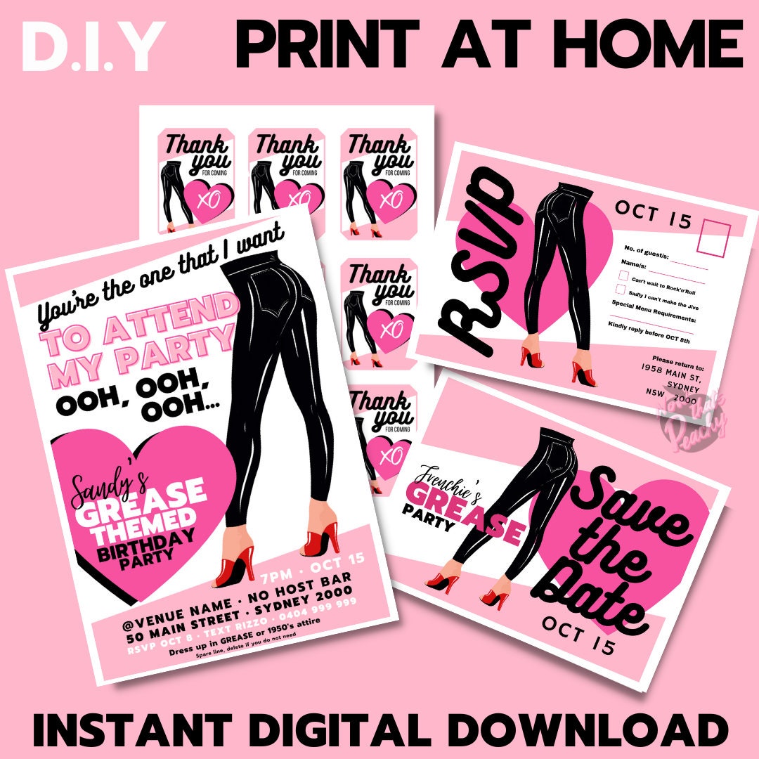 GREASER Party Pack INVITE Printable Instant Download Rock'n'roll ...
