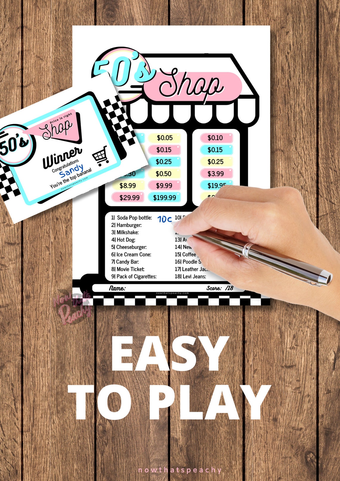 DINER 1950's Shop Price Guessing Game Party PRINTABLE, for Rock'n'roll ...